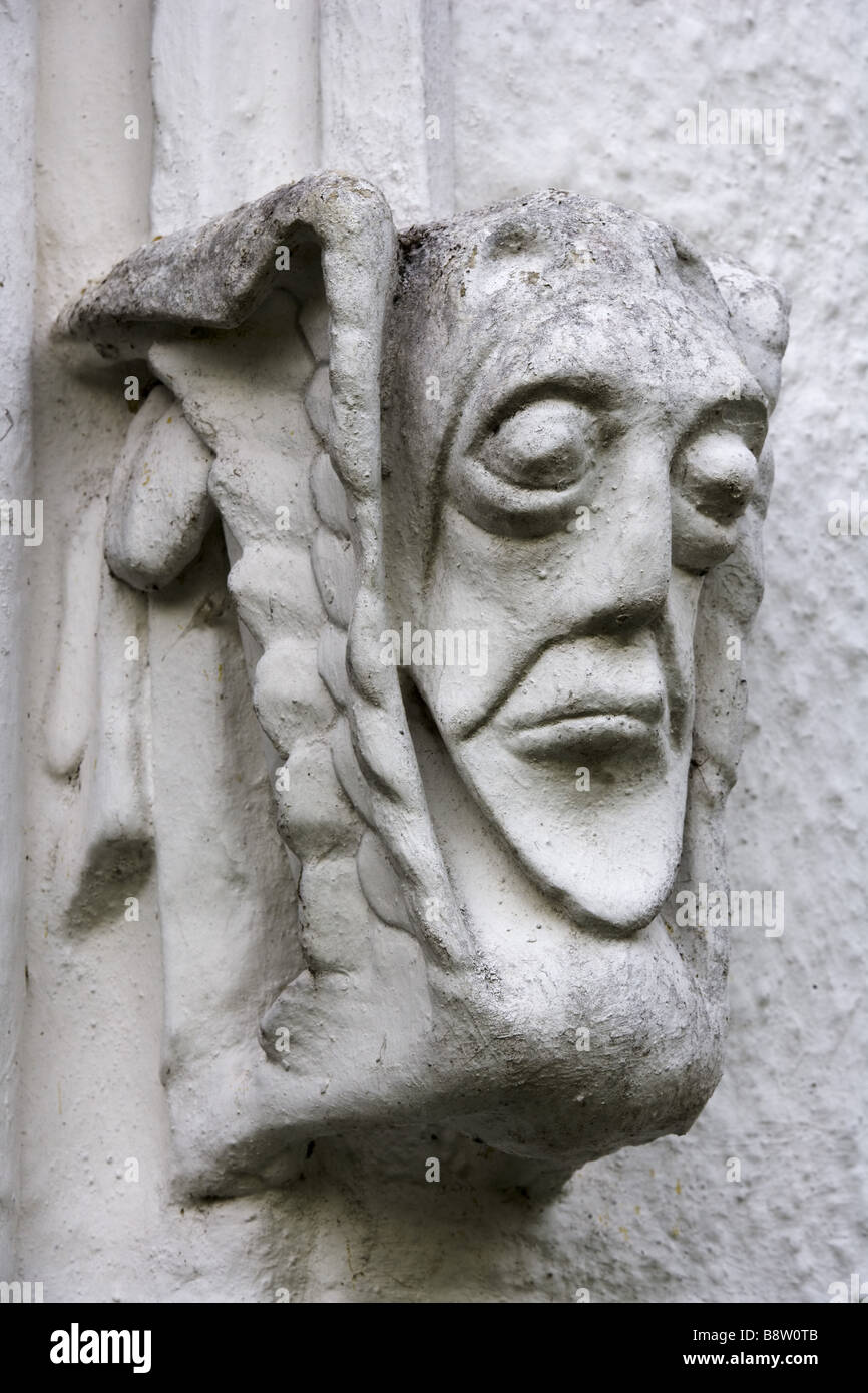 Grotesque face on east front of Bradley Manor a medieval manor house at ...
