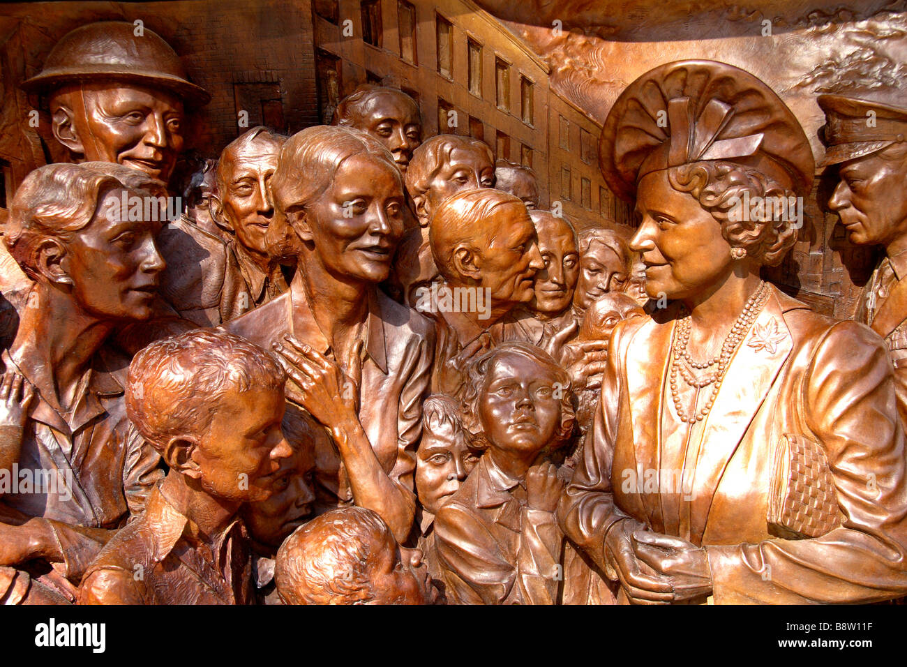 A close up view of one of the bronze relief panels commemorating Queen ...