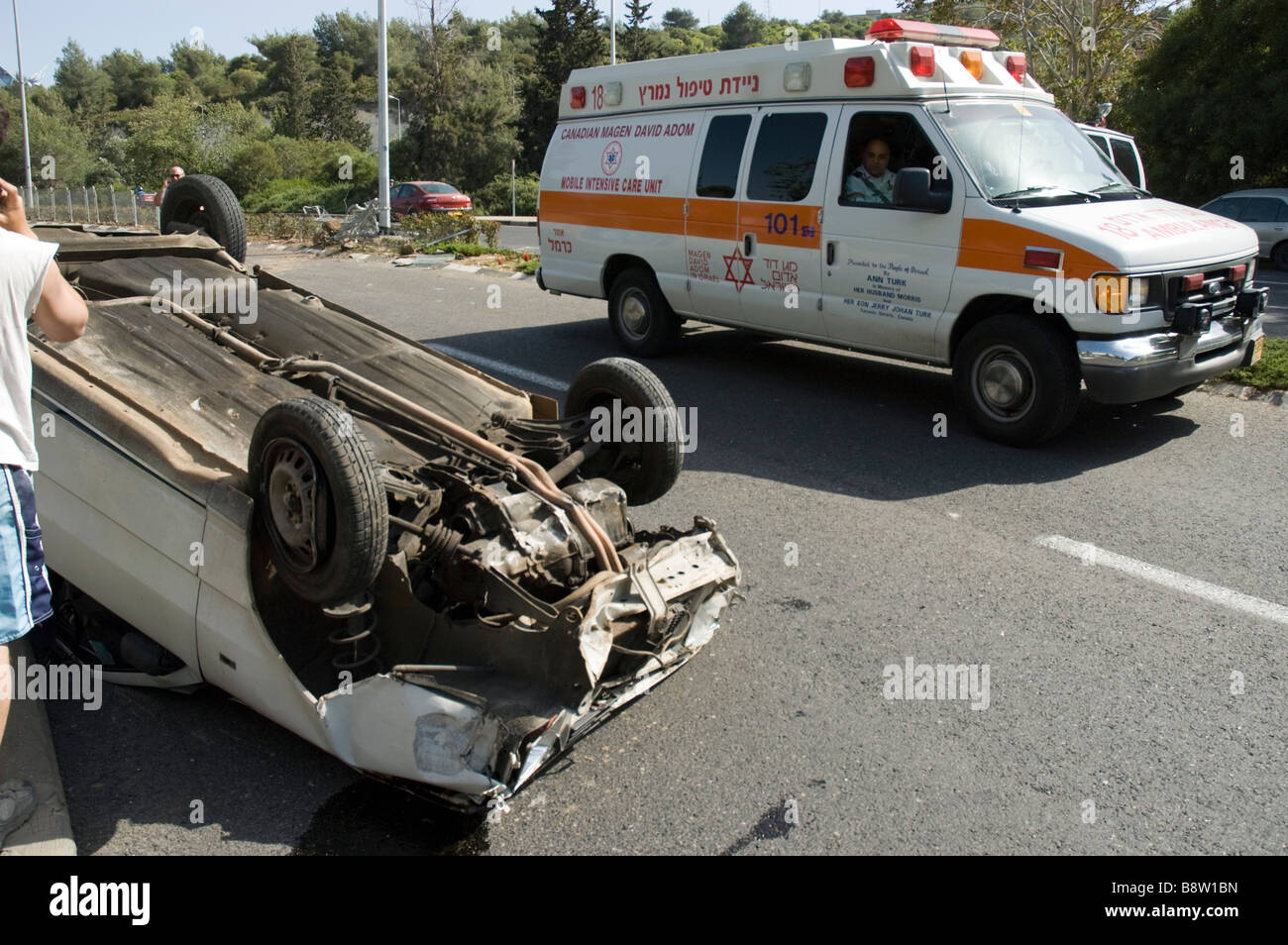 Car Accident Overturned car Stock Photo - Alamy