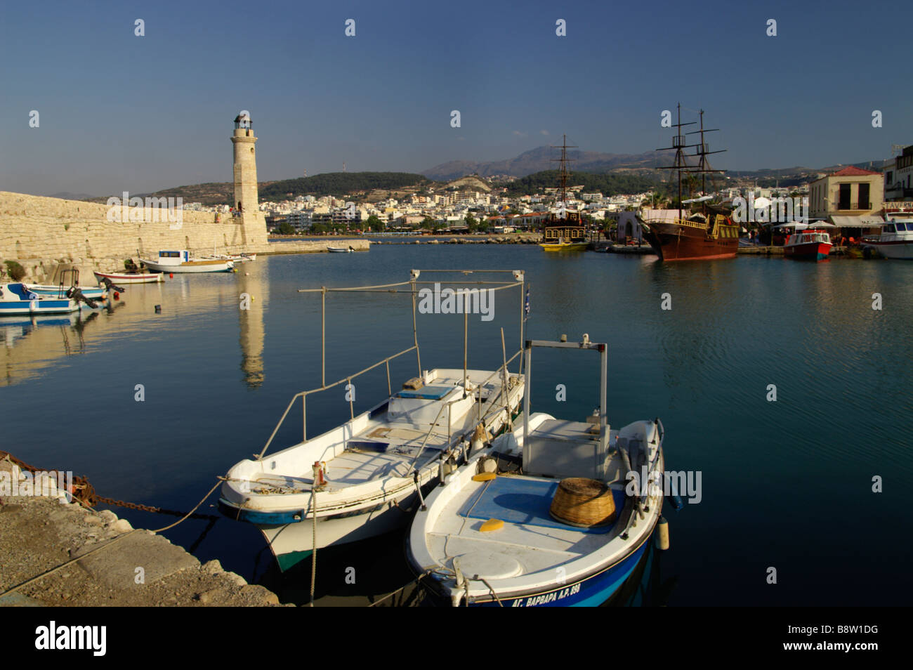 Rethymnon Venetian Harbour and Lighthouse Stock Photo - Alamy