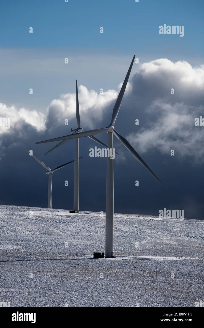 Drumderg 32-megawatt remote Wind Farm in winter weather. Wind turbine ...