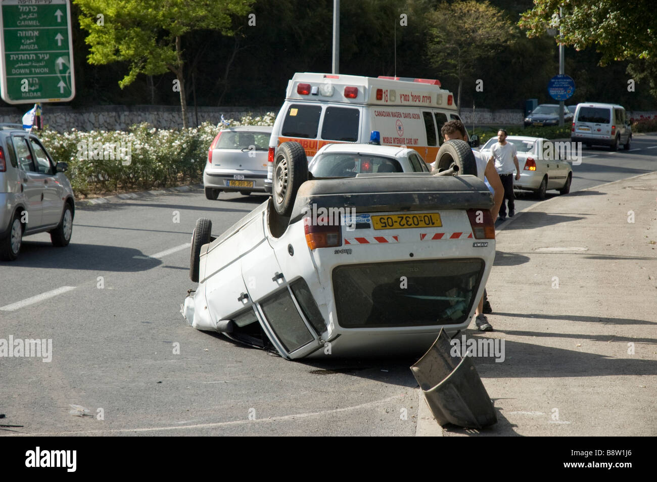 Car Accident Overturned car Stock Photo - Alamy