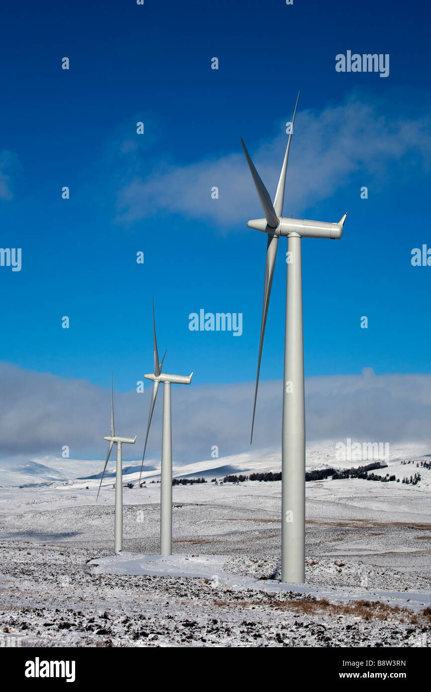 32-megawatt remote wind farm turbines in cold winter weather. Wind ...