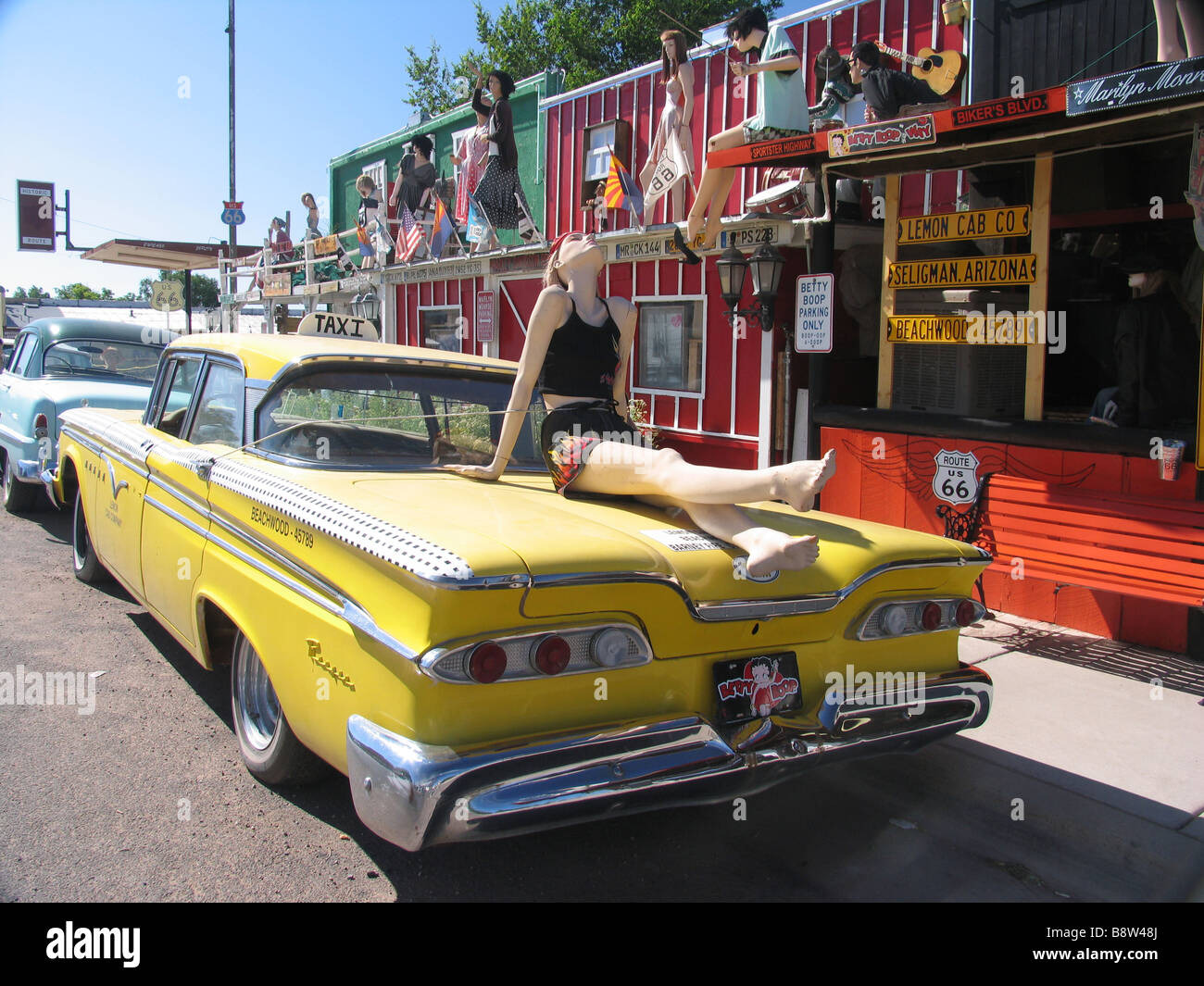 Classic Yellow Taxi Route 66 Seligman Arizona USA Stock Photo - Alamy
