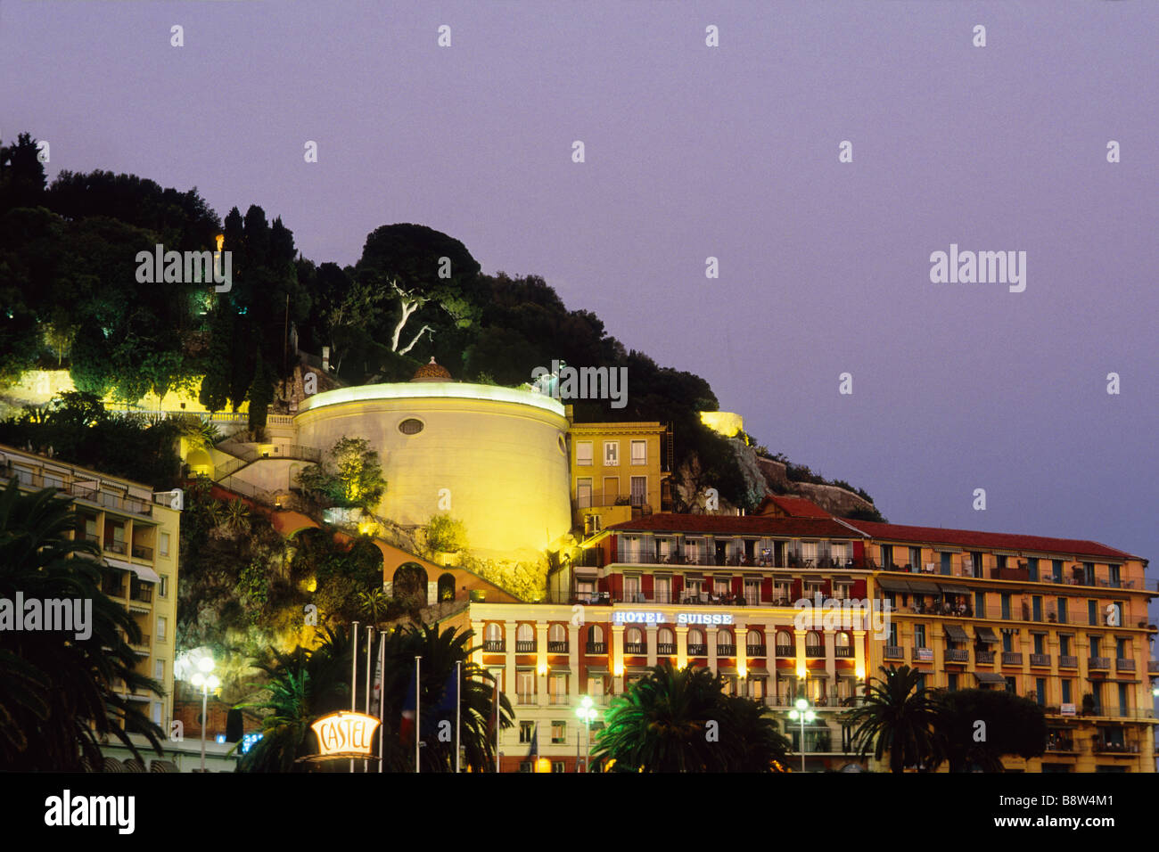 The illuminated Bellanda tower in Nice Stock Photo - Alamy