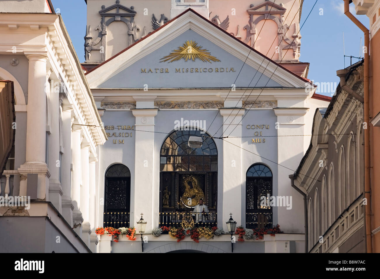 Vilnius, Lithuania. Gate of Dawn. Priest gives public sermon from ...