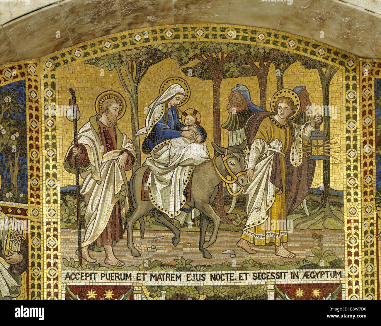 Biblical mosaic panel of The Flight into Egypt in the Octagon Temple by ...