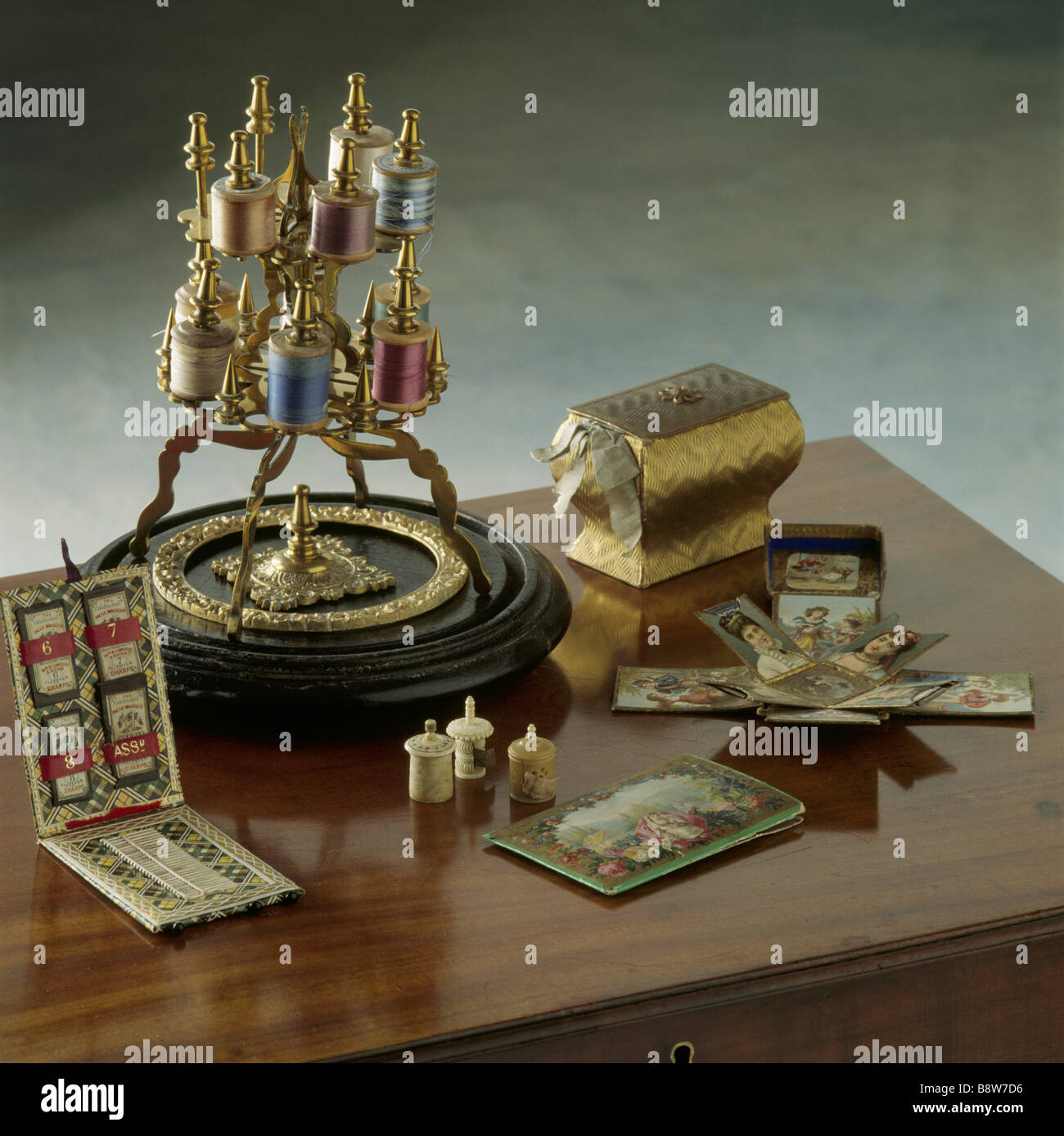 Close up angled view of a group of needlework tools from Kay ...