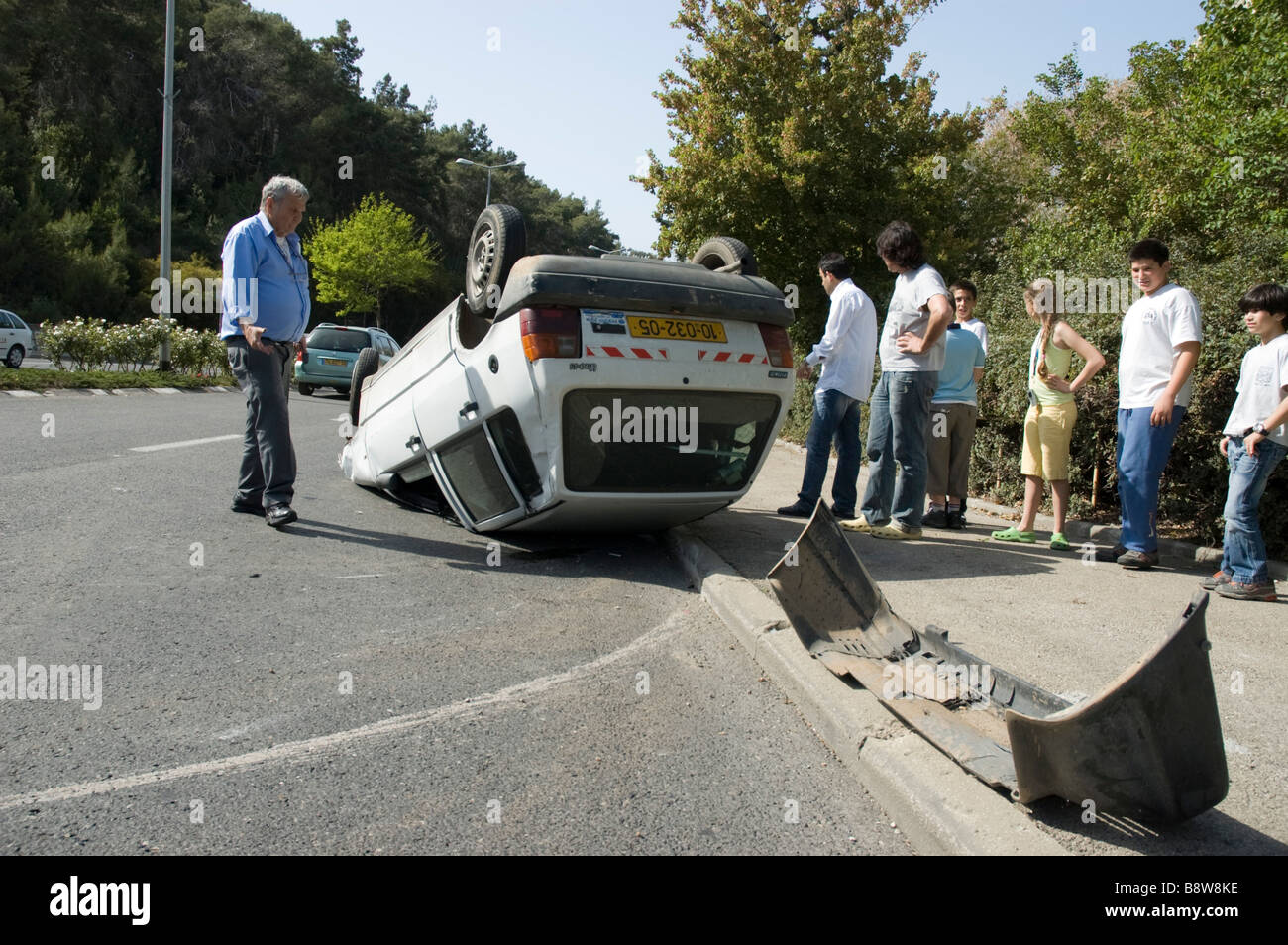 Car Accident Overturned car Stock Photo - Alamy