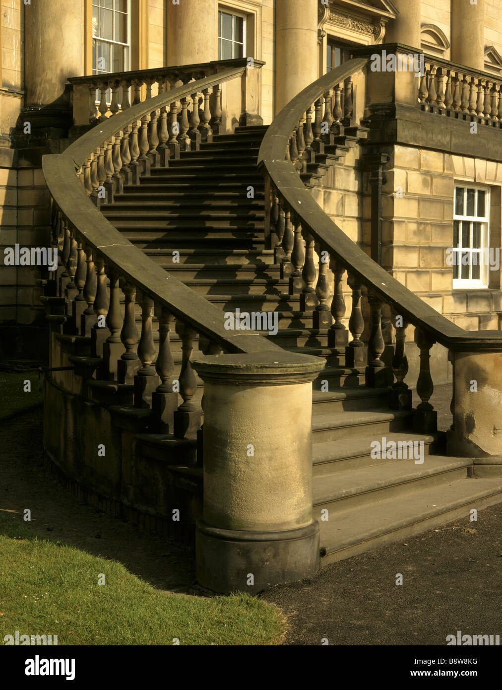 The imposing curving staircase and balustrade up to the entrance on the ...