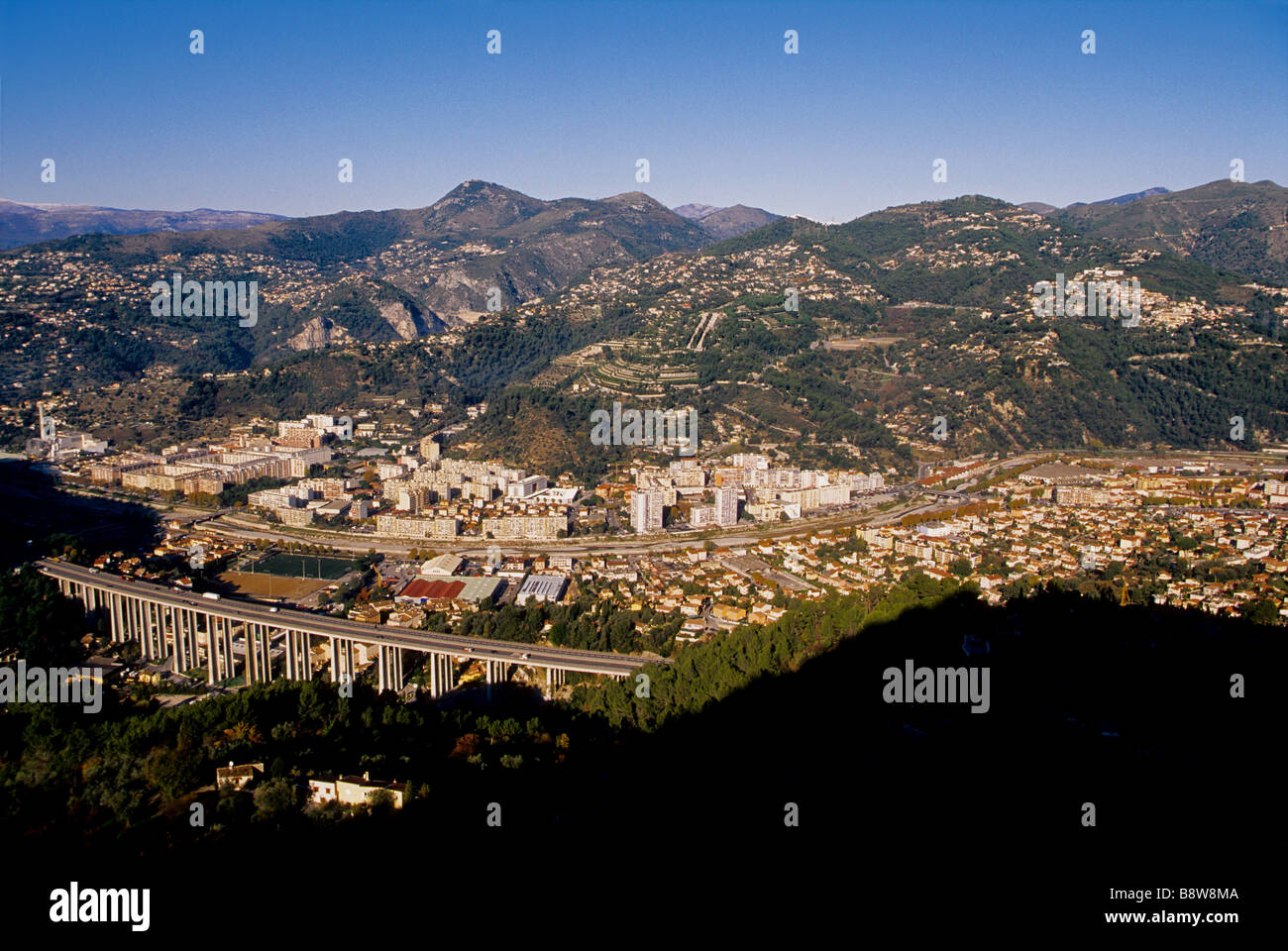 Ariane East suburb of Nice city and the A8 highway viaduc Stock Photo ...