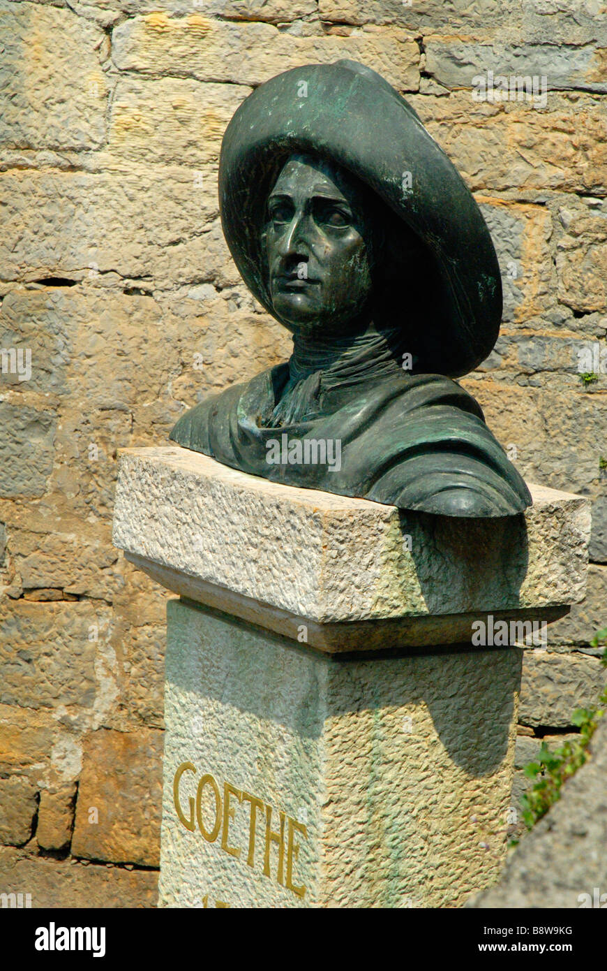Statue to the German Poet and writer Goethe who resided in Malcesine in ...