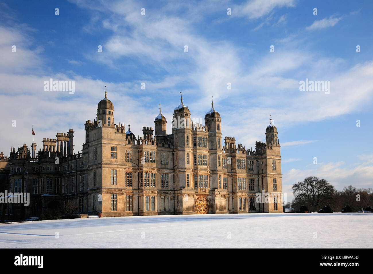 Landscape Winter Snow Scene West Elevation Burghley House Elizabethan ...
