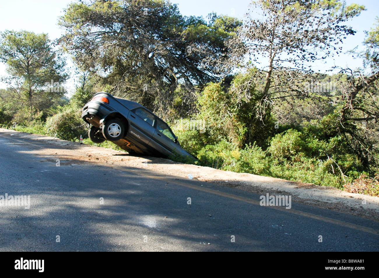 Car Accident a car in a ditch Stock Photo - Alamy