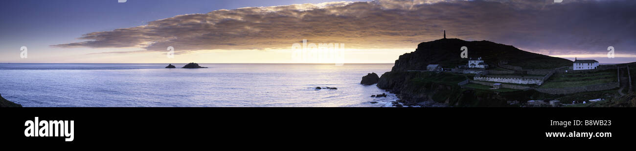A panoramic view of Cape Cornwall at sunset the rocks to the left are ...