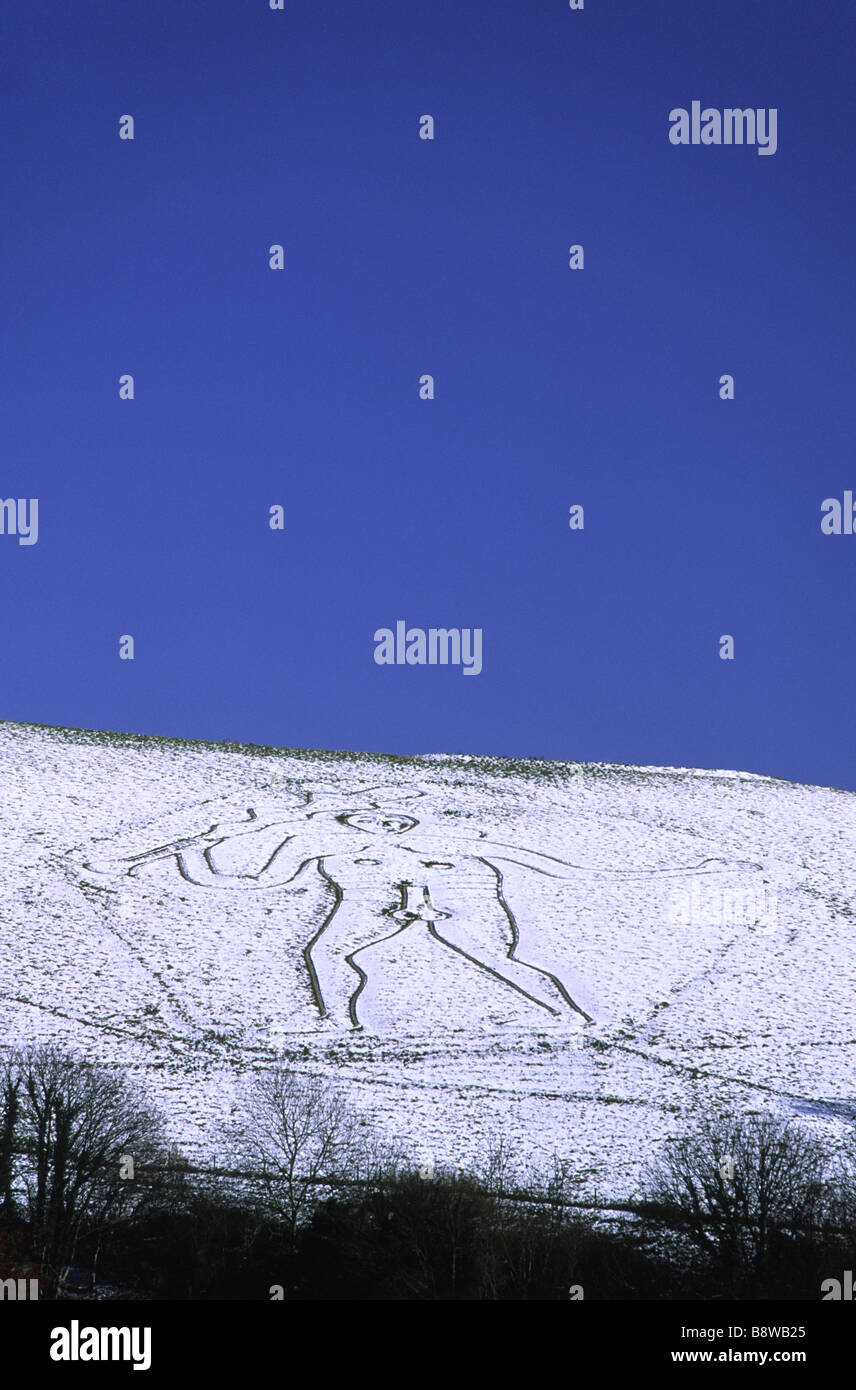The Cerne Giant on Giant Hill North of Cerne Abbas Dorset in snow Stock ...
