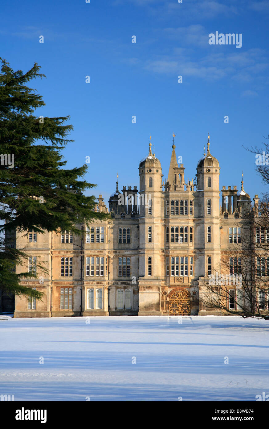 Landscape Winter Snow Scene West Elevation Burghley House Elizabethan ...