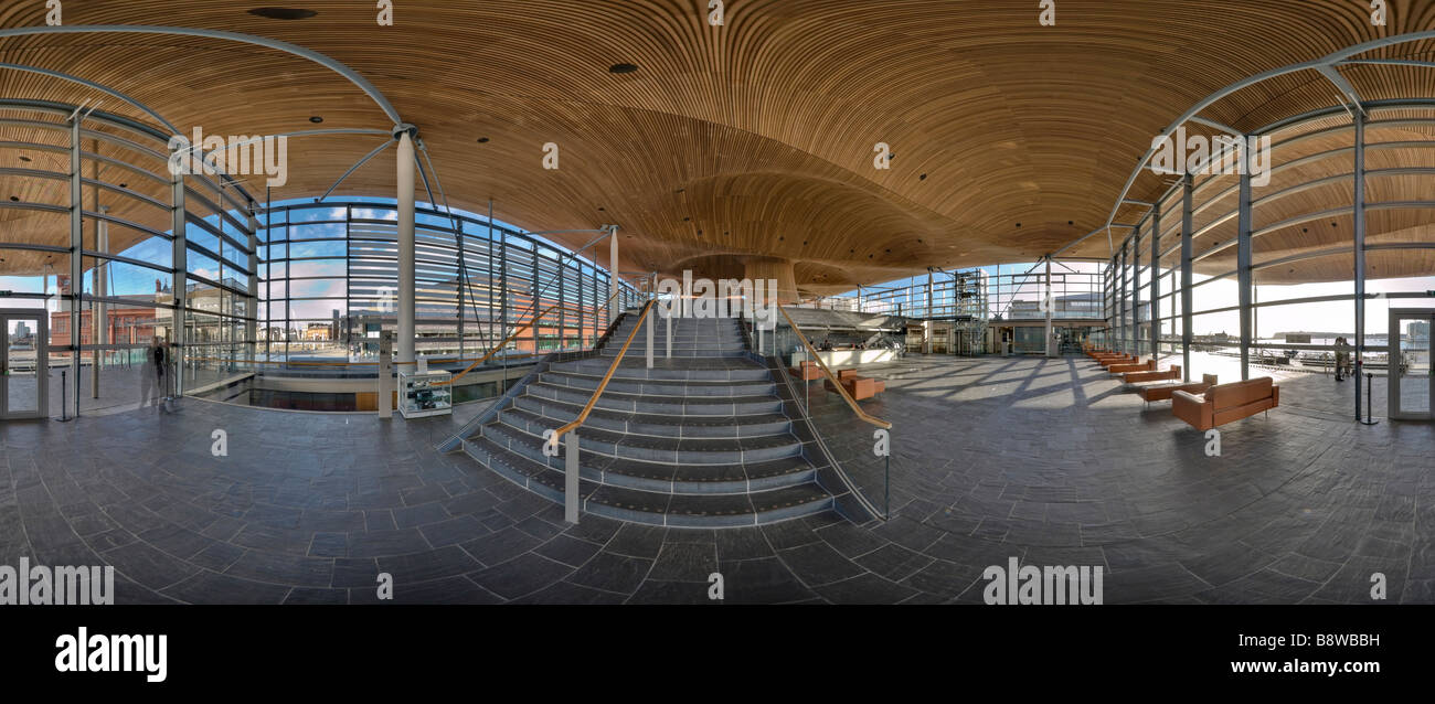 Welsh Assembly Senedd Building interior stairway Cardiff Bay South ...