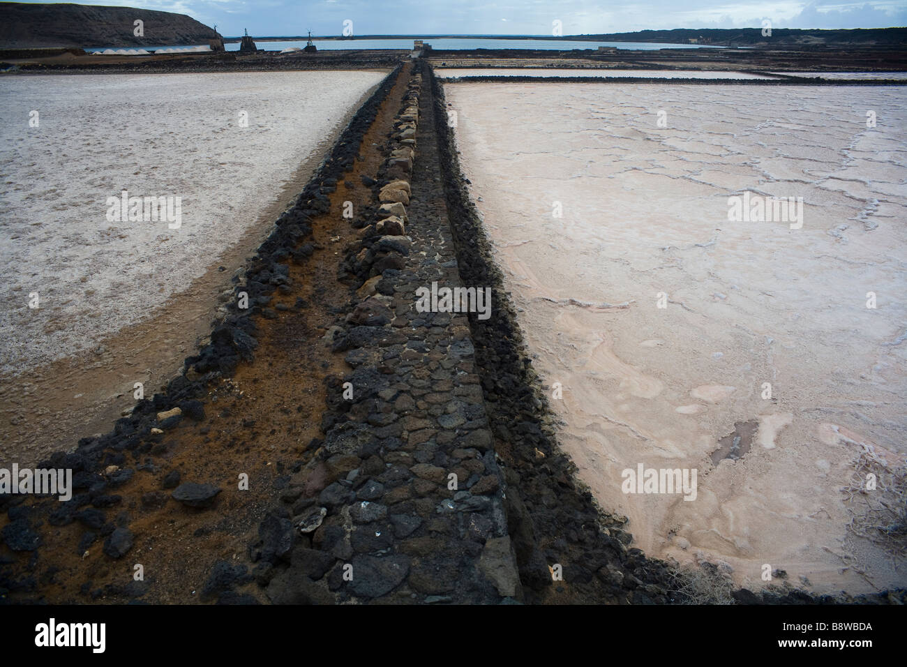Salt pools in Salinas de Jubio saltmine in Lanzarote, Spain Stock Photo ...