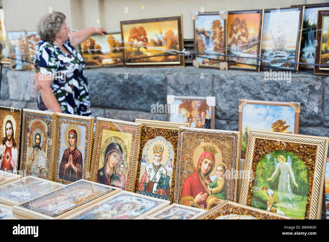 Riga, Latvia, Europe. Central Market. Christian religious icons and ...
