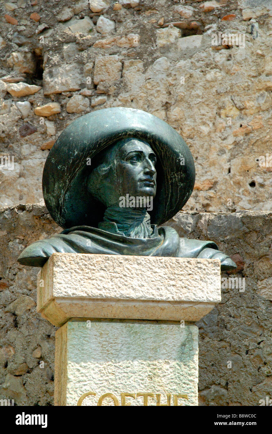 Statue to the German Poet and writer Goethe who resided in Malcesine in ...
