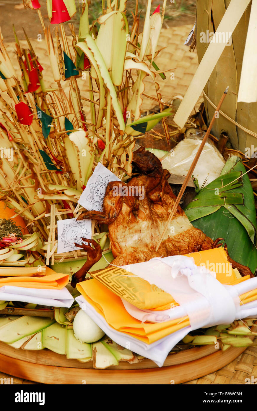 whole chicken bbq in offering set at cremation ceremony,Gianyar,Bali ...