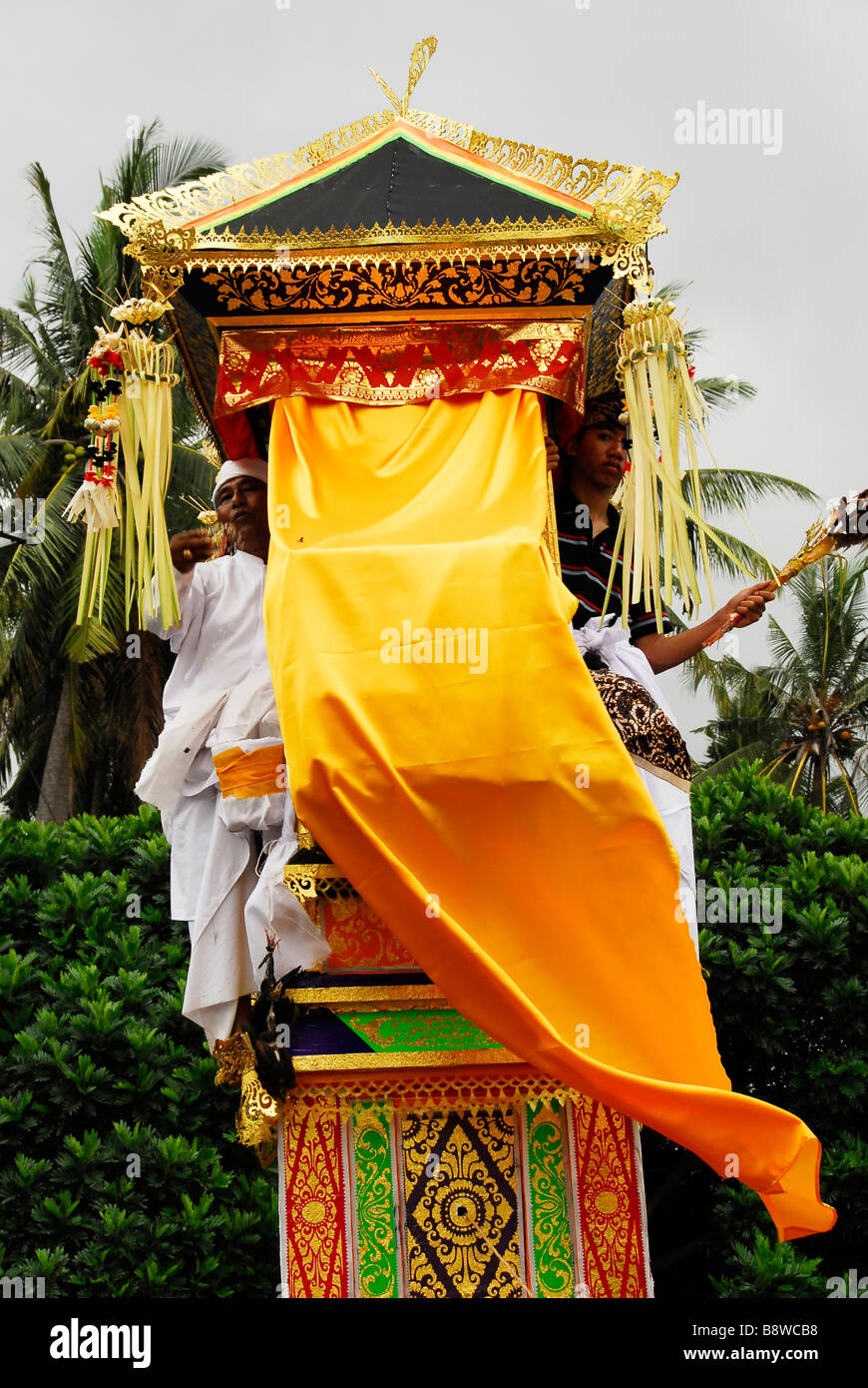 Balinese priest and coffing at cremation ceremony parade,Gianyar,Bali ...