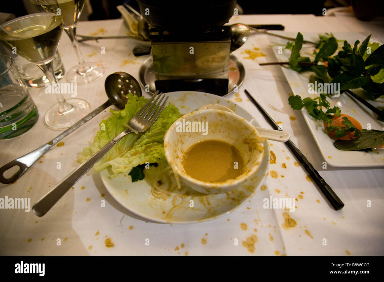 Messy leftovers in a Japanese restaurant in Paris Stock Photo - Alamy