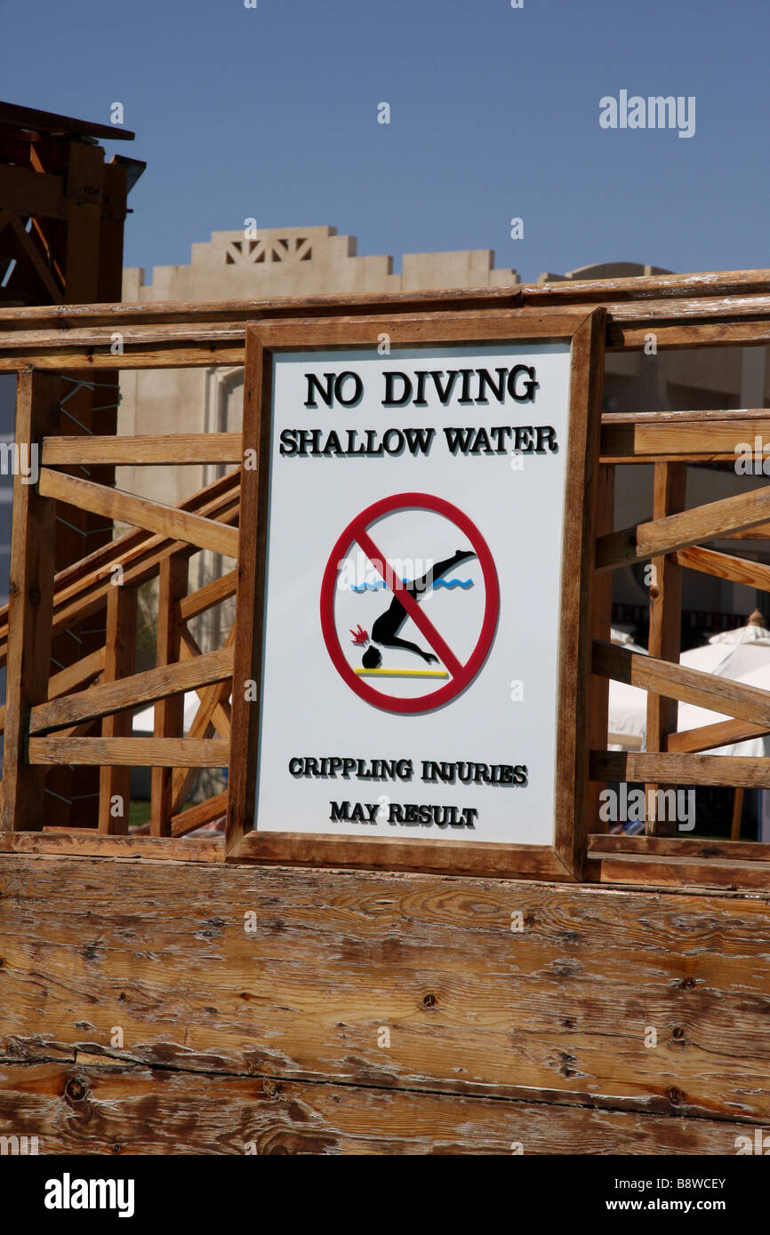 No diving sign at swimming pool at Marriott Sharm el Sheikh hotel Stock ...