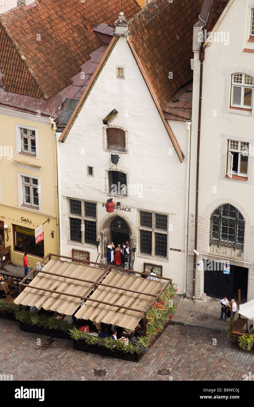TALLINN ESTONIA Peppersack restaurant medieval architecture. Aerial ...