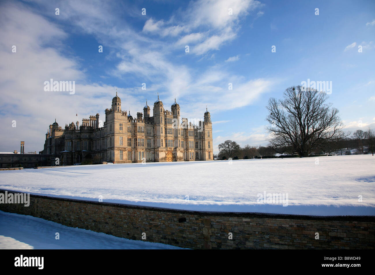 Landscape Winter Snow Scene West Elevation Burghley House Elizabethan ...