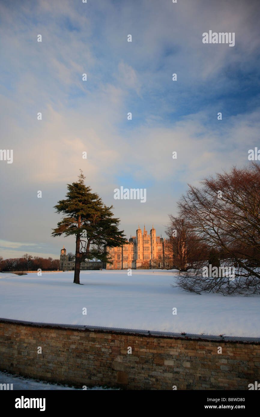 Sunset Landscape Winter Snow West Elevation Burghley House Elizabethan ...