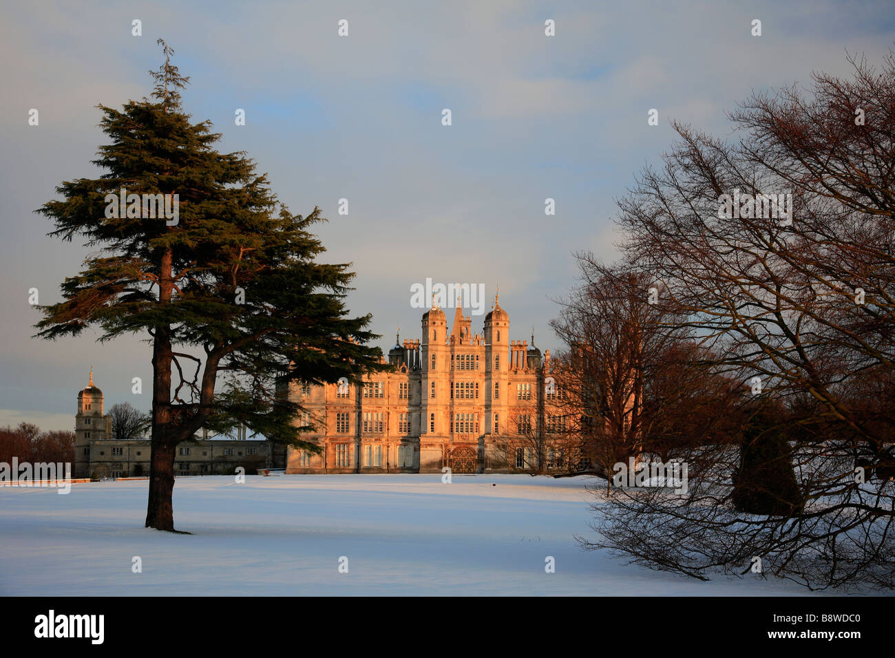 Landscape Winter Snow Scene West Elevation Burghley House Elizabethan ...