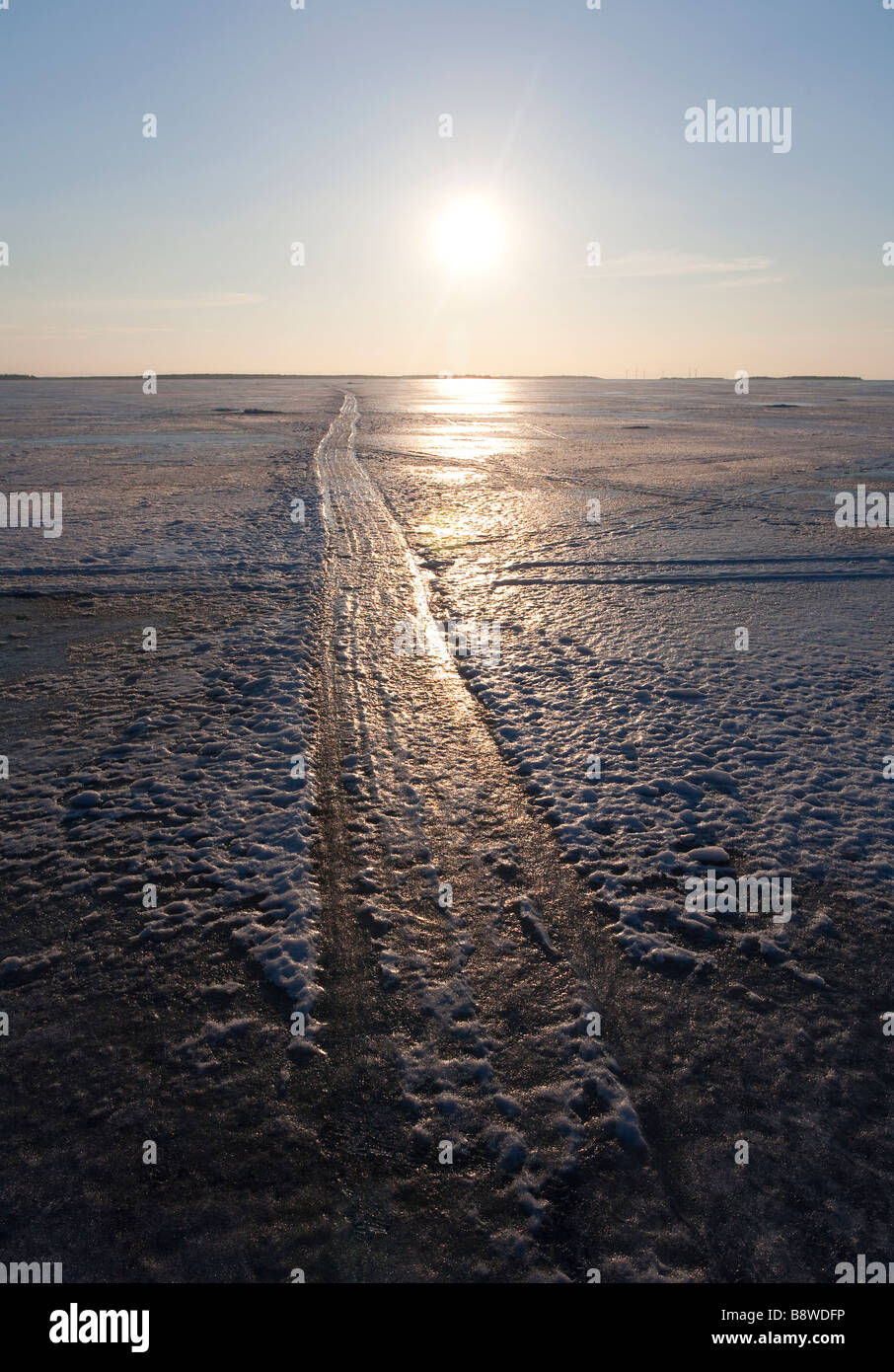Frozen snowmobile track on sea ice , Finland Stock Photo - Alamy