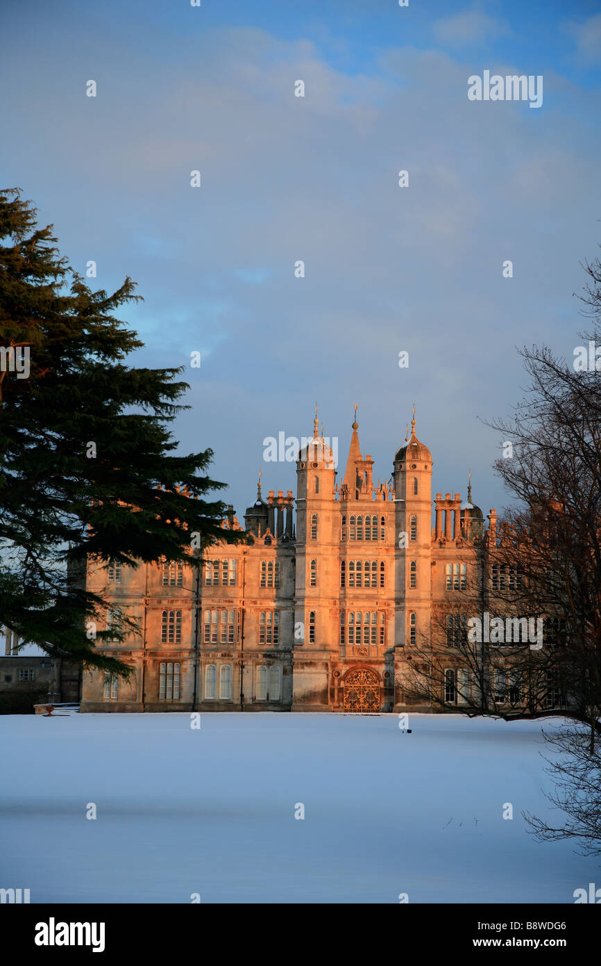 Sunset Landscape Winter Snow West Elevation Burghley House Elizabethan ...