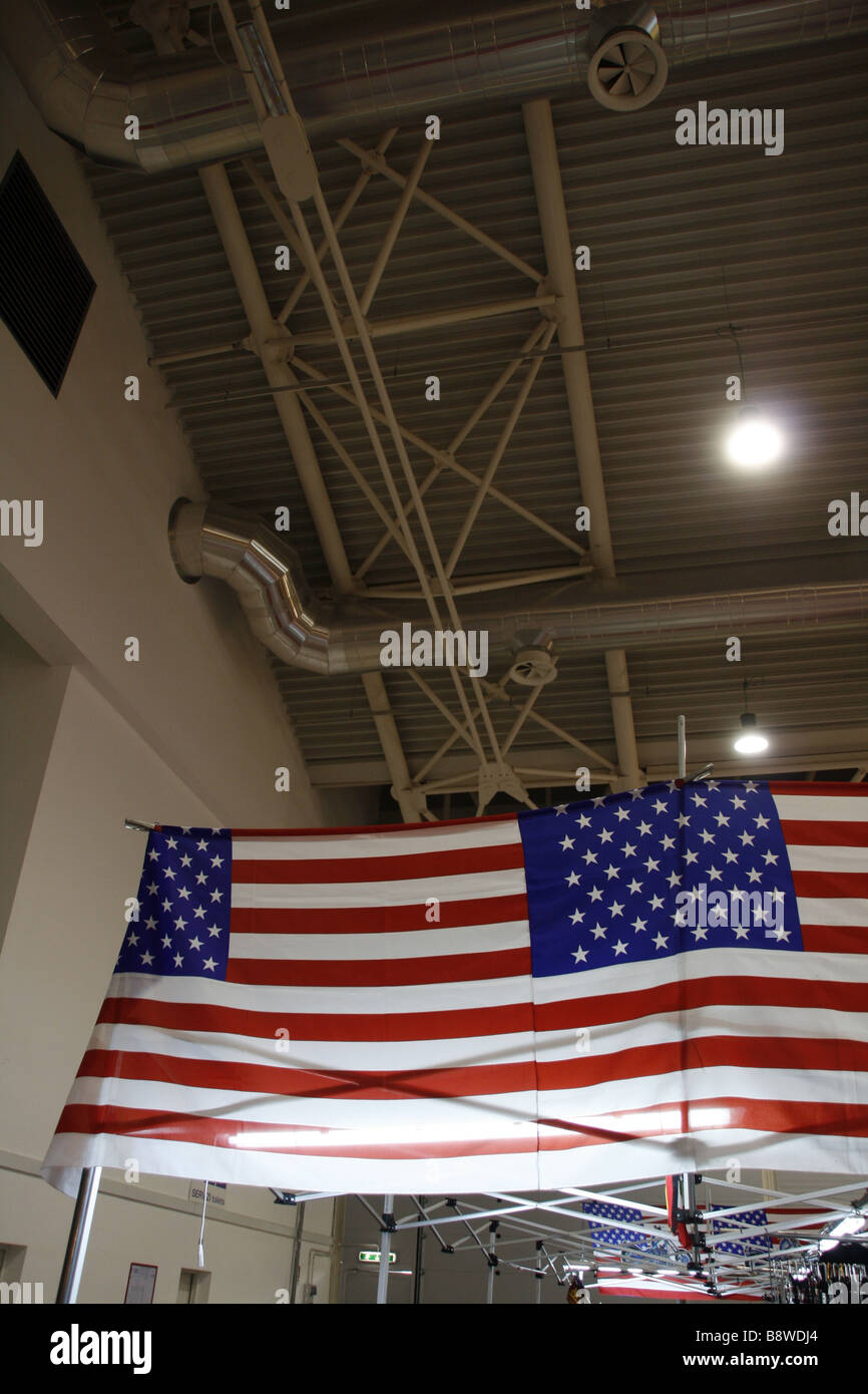 american flags on stand inside conference exhibition centre Stock Photo ...