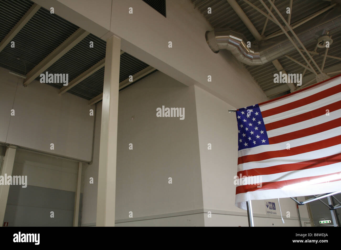 american flag on stand inside conference exhibition centre Stock Photo ...