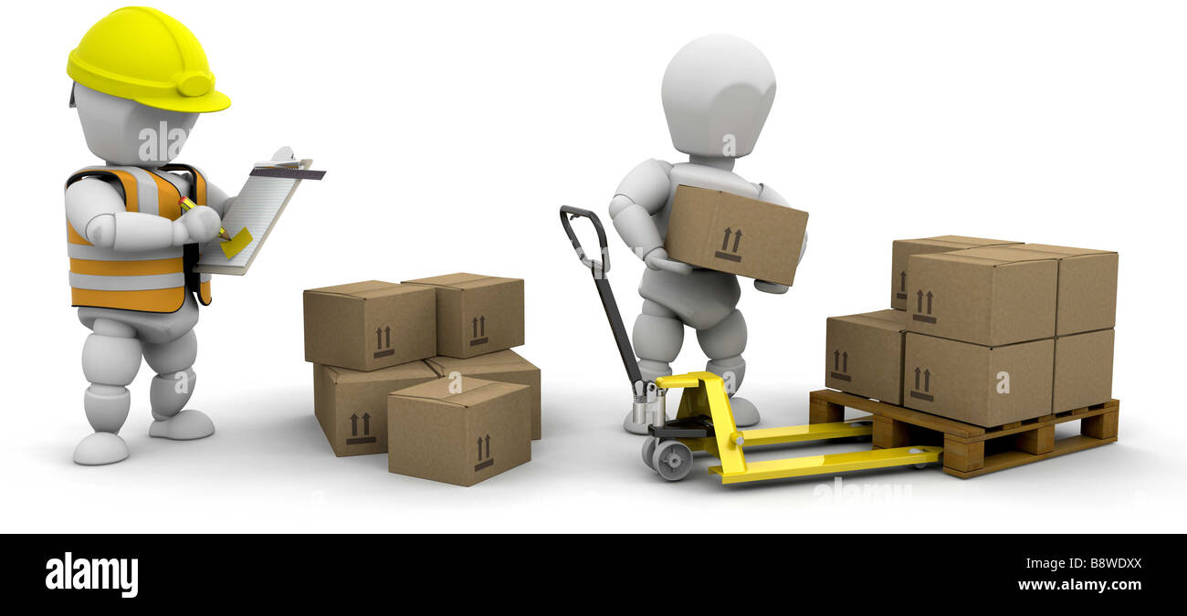 Workers stacking boxes and checking them off on a clipboard Stock Photo ...