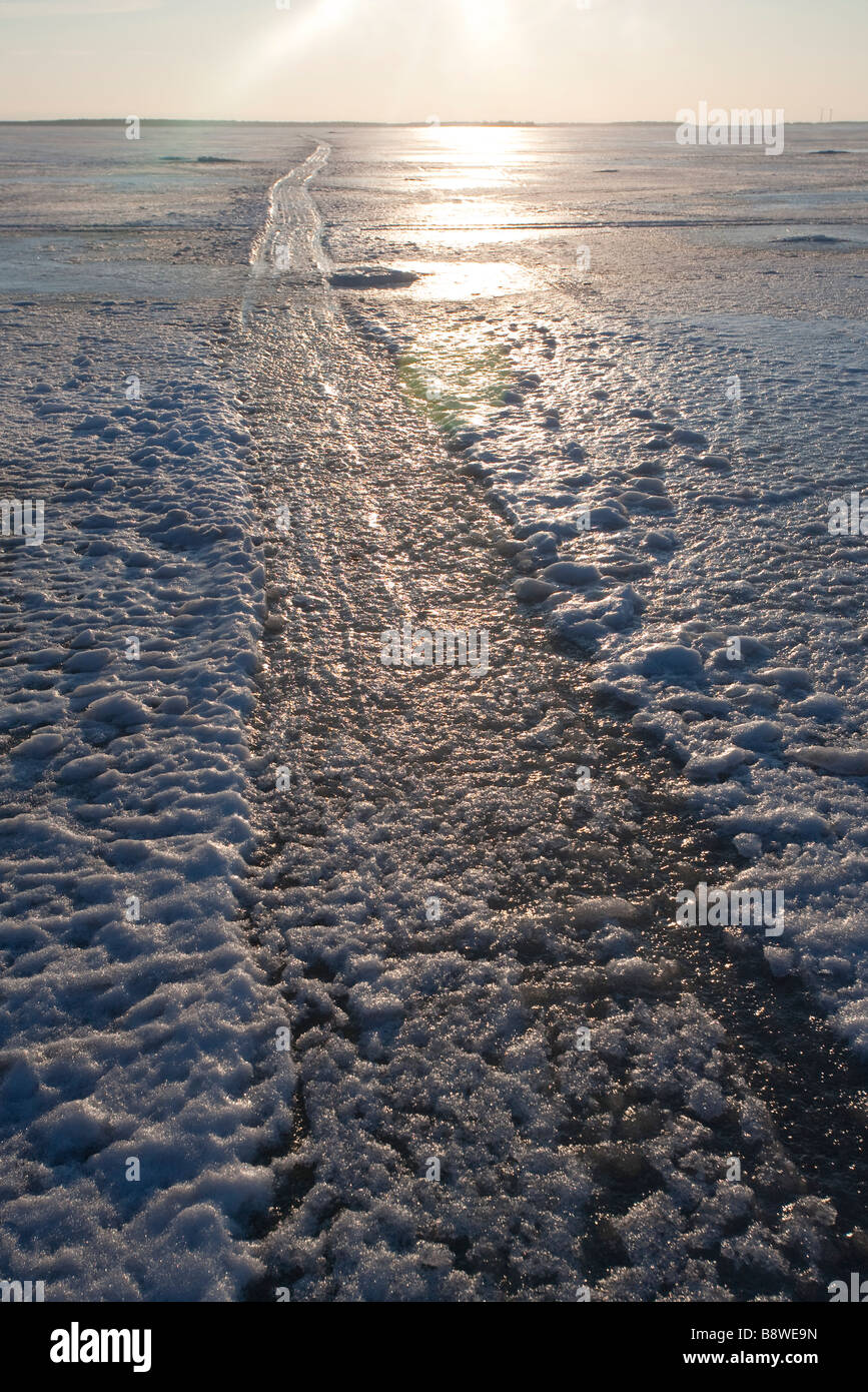 Frozen snowmobile track on sea ice , Finland Stock Photo - Alamy