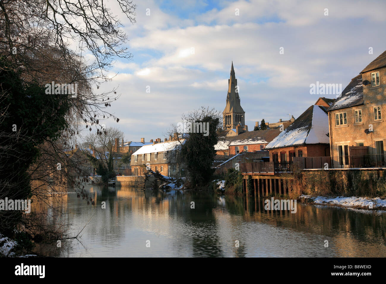 Landscape Winter Snow Scene river Welland Stamford Town Lincolnshire ...