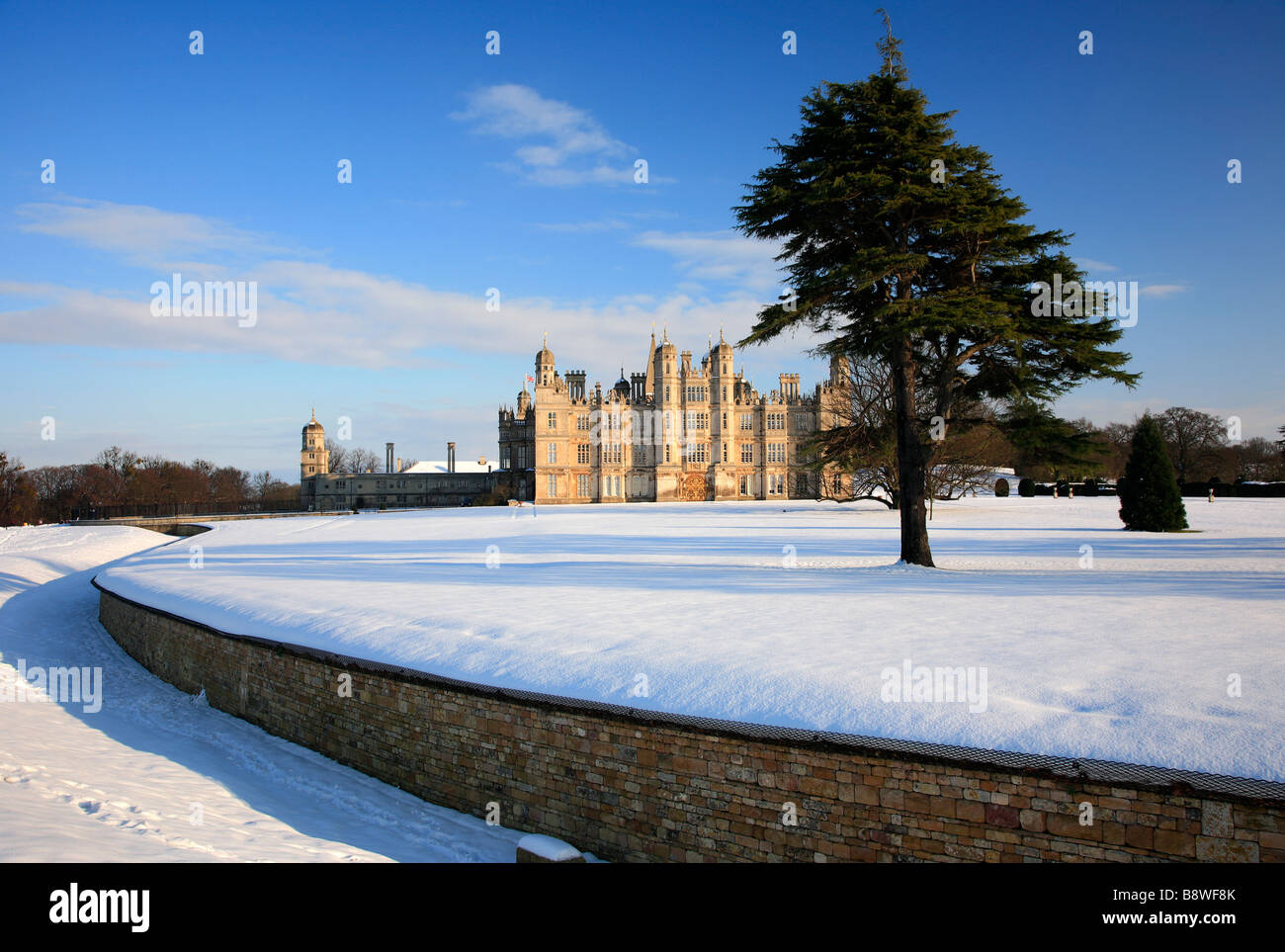 Landscape Winter Snow Scene West Elevation Burghley House Elizabethan ...