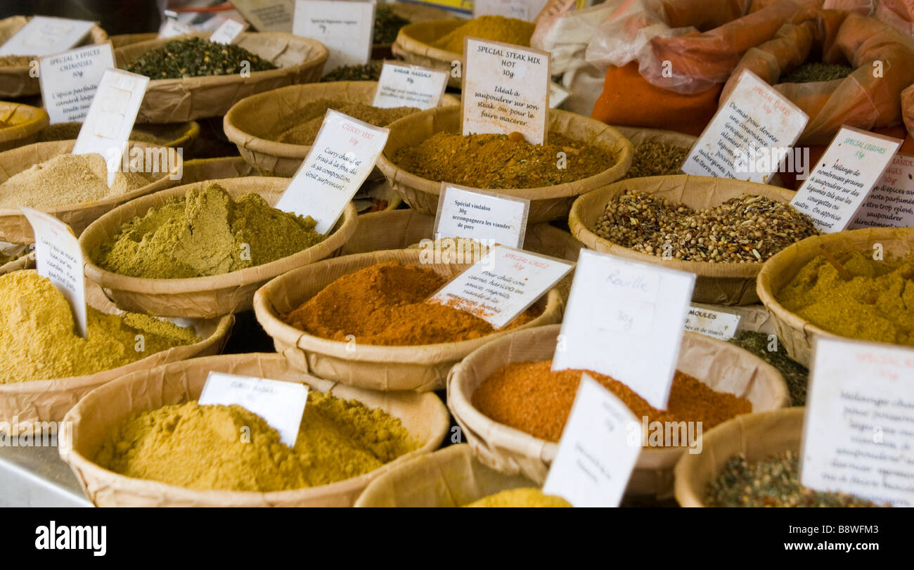 Spices on Market Stall Stock Photo - Alamy