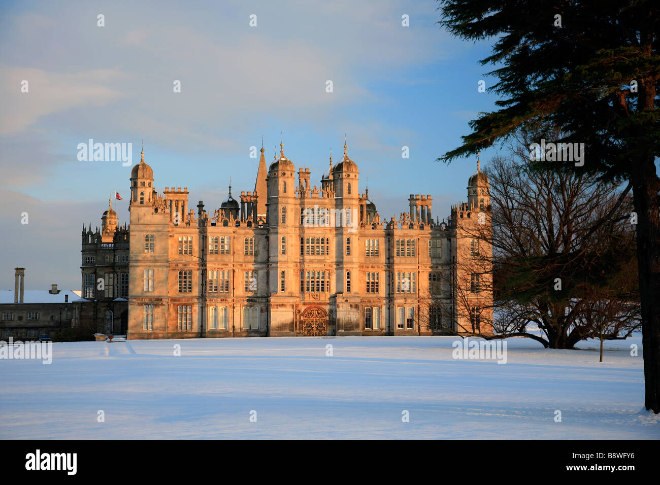 Landscape Winter Snow Scene West Elevation Burghley House Elizabethan ...