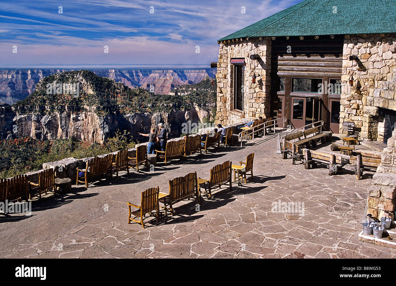 USA, Arizona, Grand Canyon NP. Viewing platform at the North Rim Grand ...