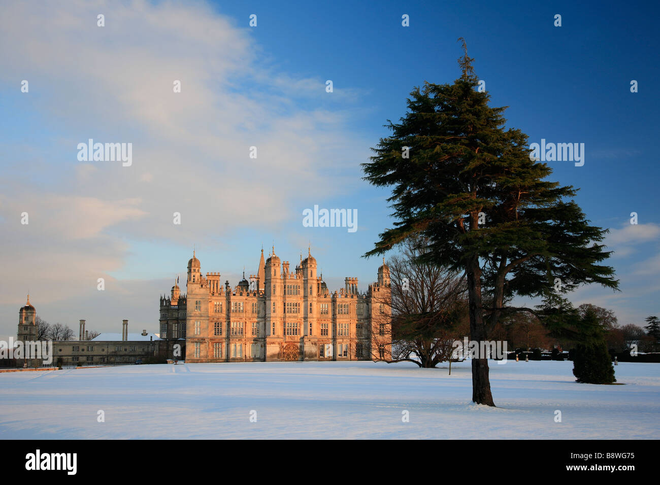 Landscape Winter Snow Scene West Elevation Burghley House Elizabethan ...