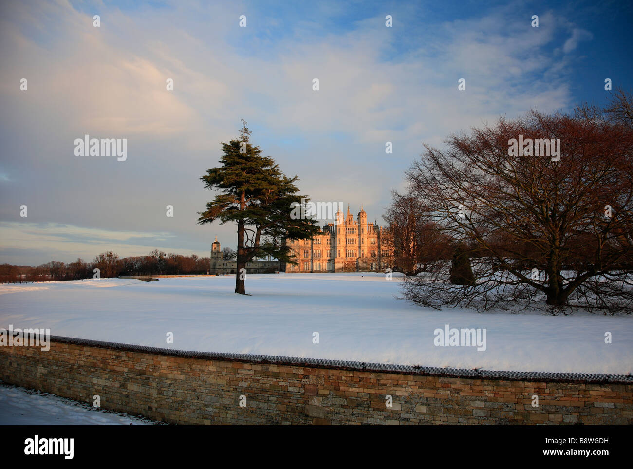 Landscape Winter Snow Scene West Elevation Burghley House Elizabethan ...