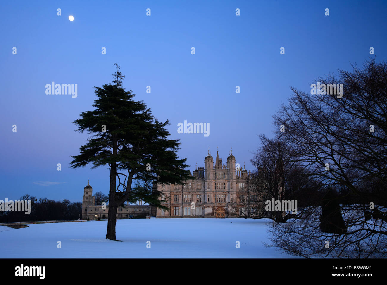 Dusk Landscape Winter Snow Scene West Elevation Burghley House ...