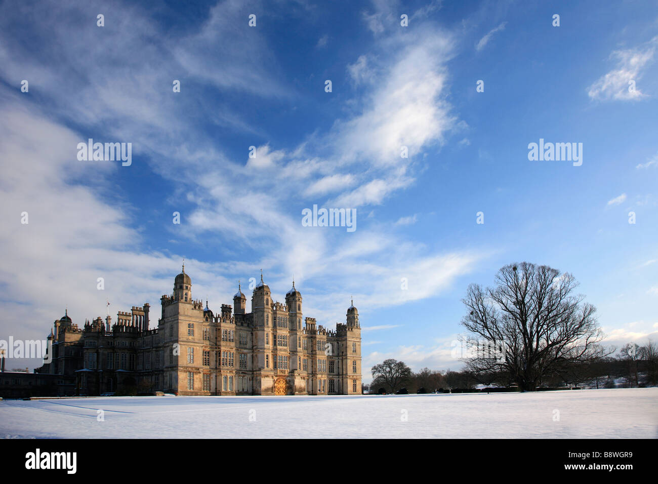 Landscape Winter Snow Scene West Elevation Burghley House Elizabethan ...