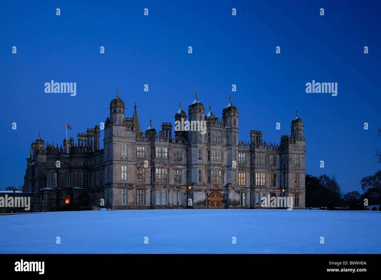 Dusk Landscape Winter Snow Scene West Elevation Burghley House ...