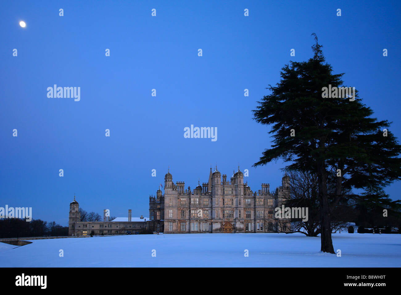 Dusk Landscape Winter Snow Scene West Elevation Burghley House ...